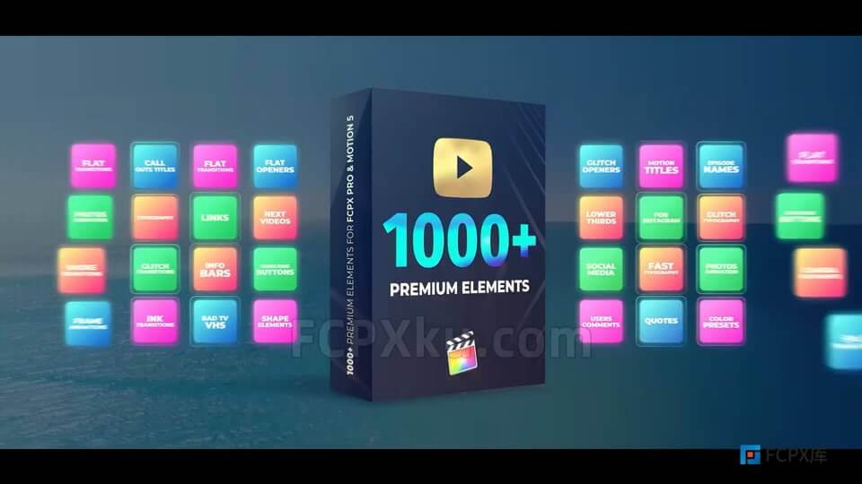 FCPX插件视频制作片头转场调色1000+ YouTube Library_FCPX库