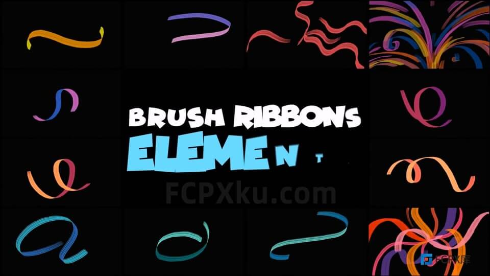 Brush Ribbons Elements FCPX插件12个彩色丝带飘带动画元素_FCPX库