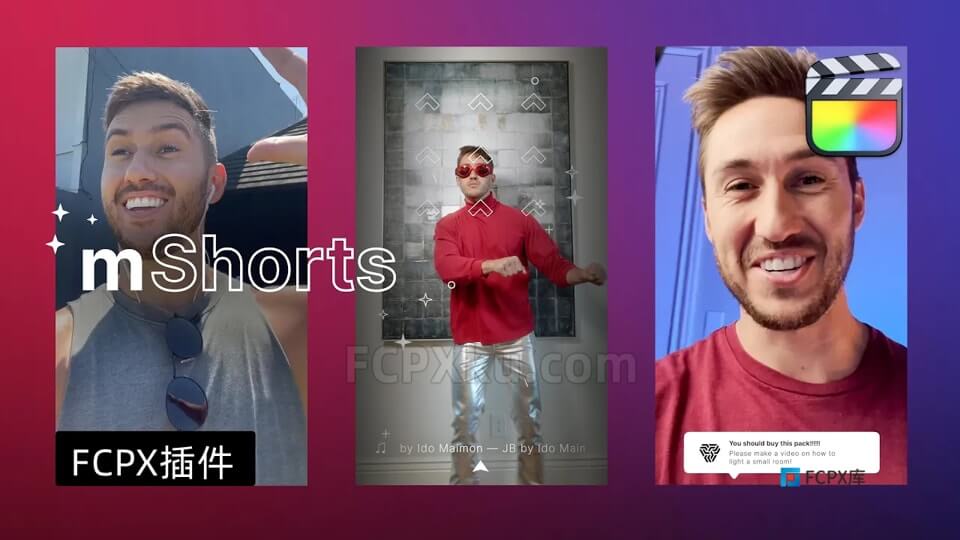 mShorts FCPX插件110种竖屏短视频制作头像点赞滑动标题图形元素动画_FCPX库