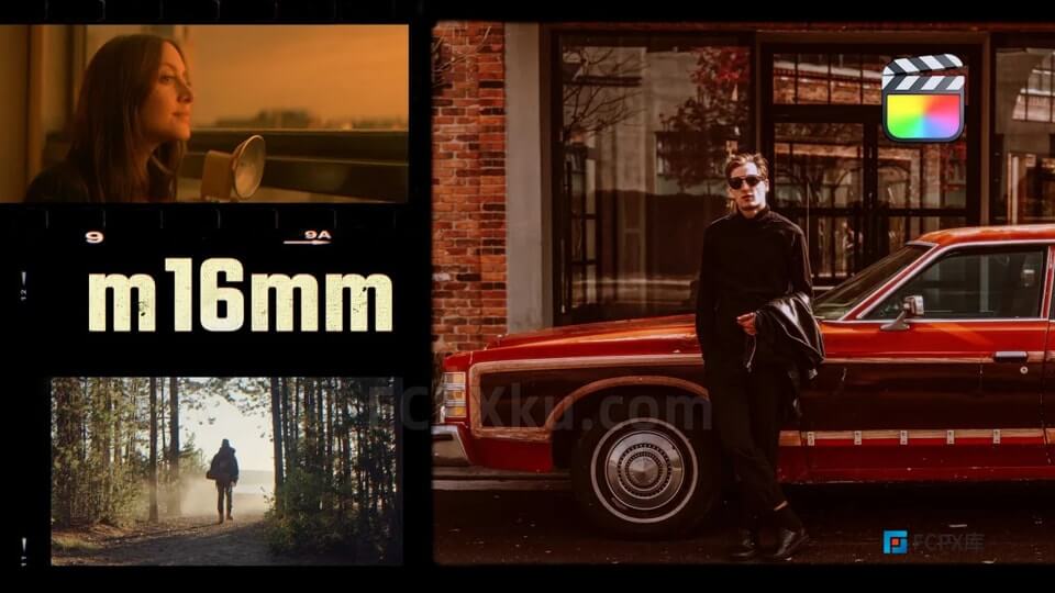 m16mm FCPX插件30种复古怀旧电影刮痕视觉特效胶片叠加边框预设_FCPX库