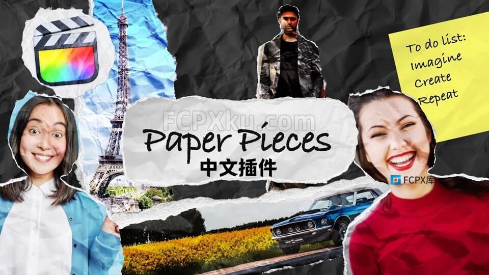 中文FCPX插件50个创意设计褶皱纸张撕裂拼贴定格动画预设_FCPX库