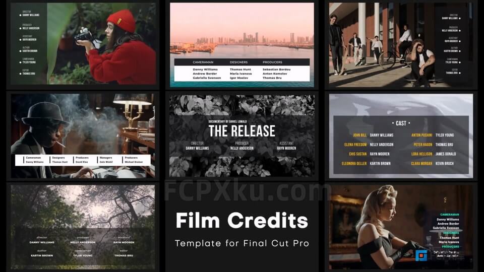 电影片尾字幕演员介绍文字动画FCPX插件Film Credits_FCPX库