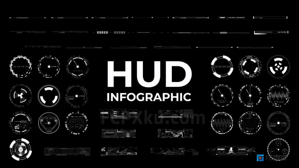 48个高科技HUD信息图形动画FCPX插件HUD Infographic_FCPX库